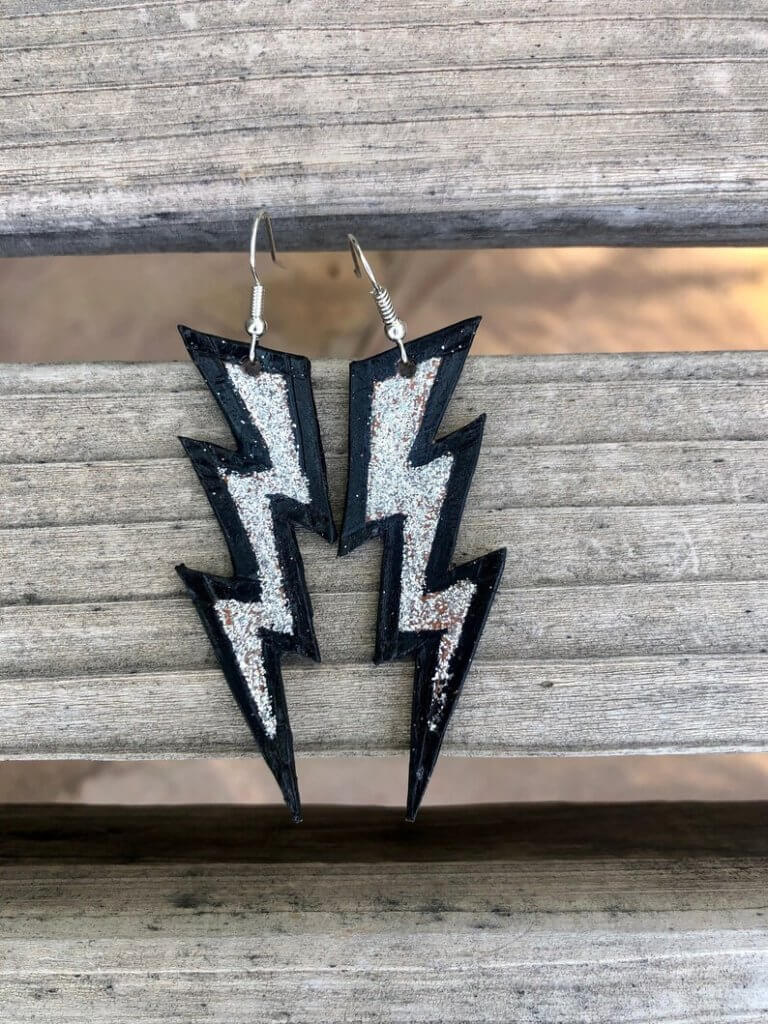 Black/Silver Lightning Bolt Earrings