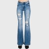 Distressed Mid Rise Flare Jeans with Trouser Hem